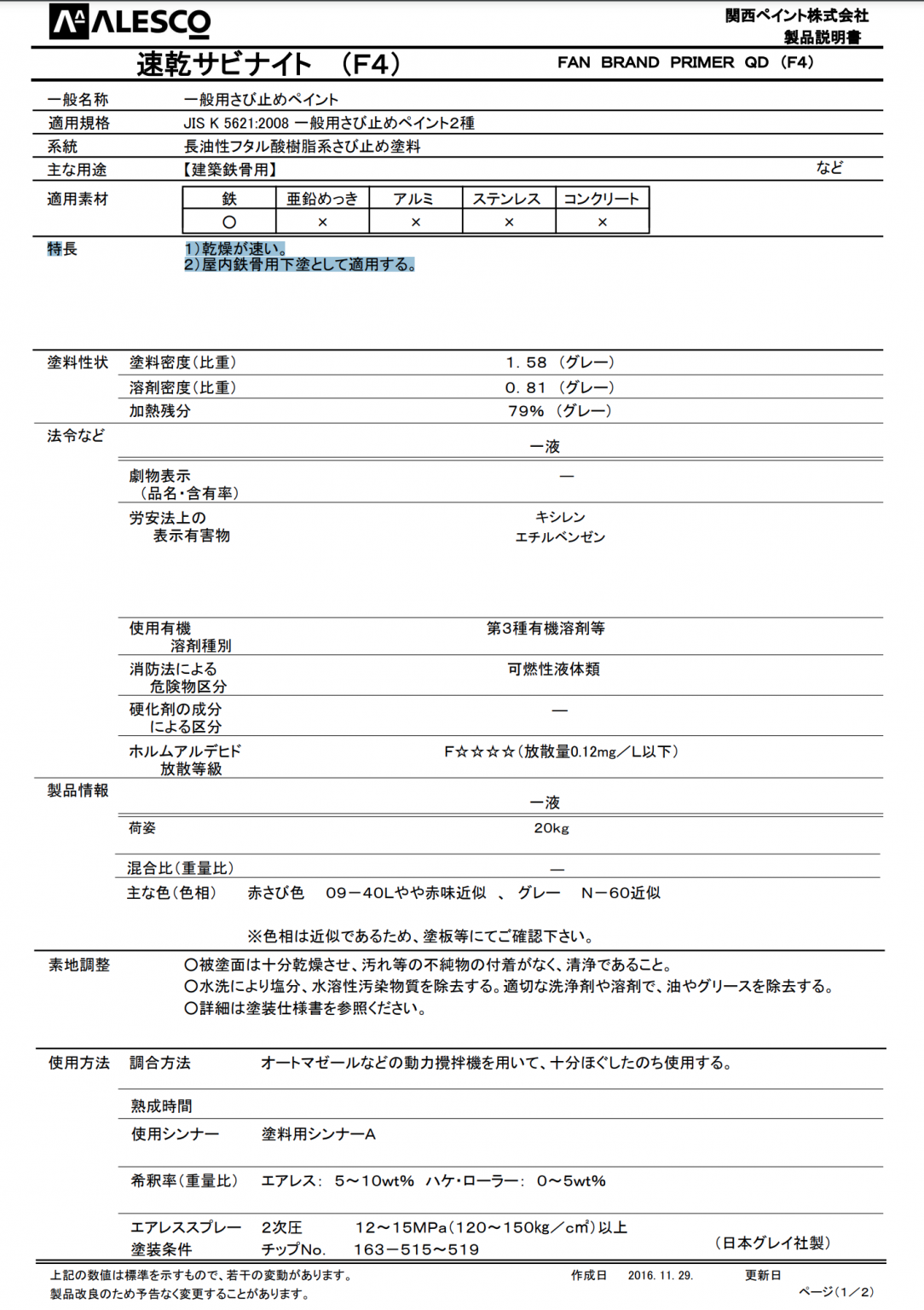 JIS K-5621 速乾サビナイト（F4）20KG ＃一般用さび止めペイント #関西ペイント – 塗料通販・ペンキ販売のPaintStore.JP